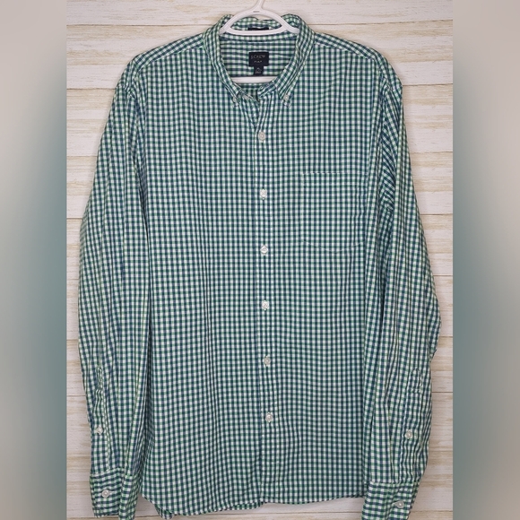 J. Crew | Shirts | J Crew Shirt Mens Xl Green Blue Gingham Plaid Flex Button Up | Poshmark